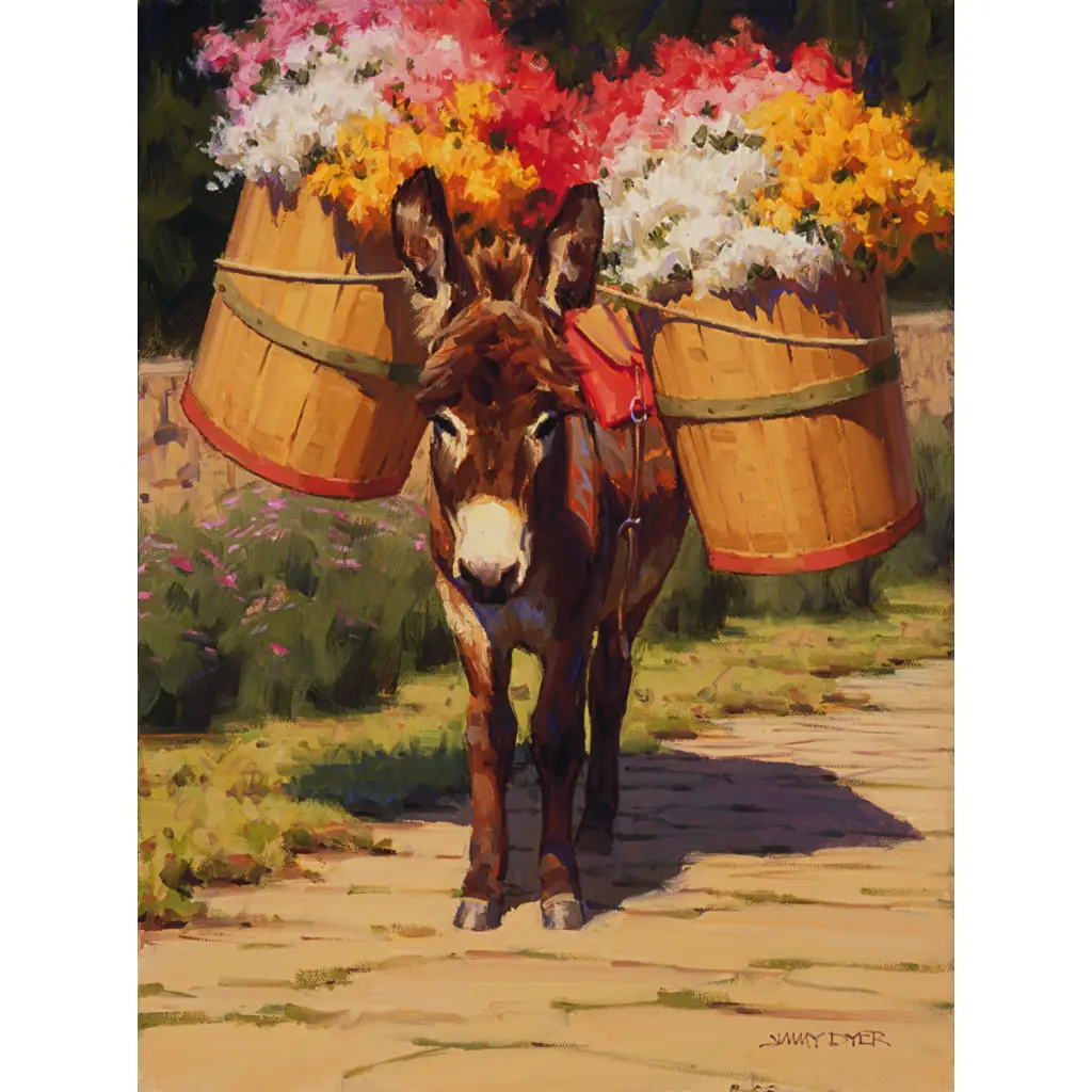 Decorative tile with horses-Donkey with Flowers-Tile Mural