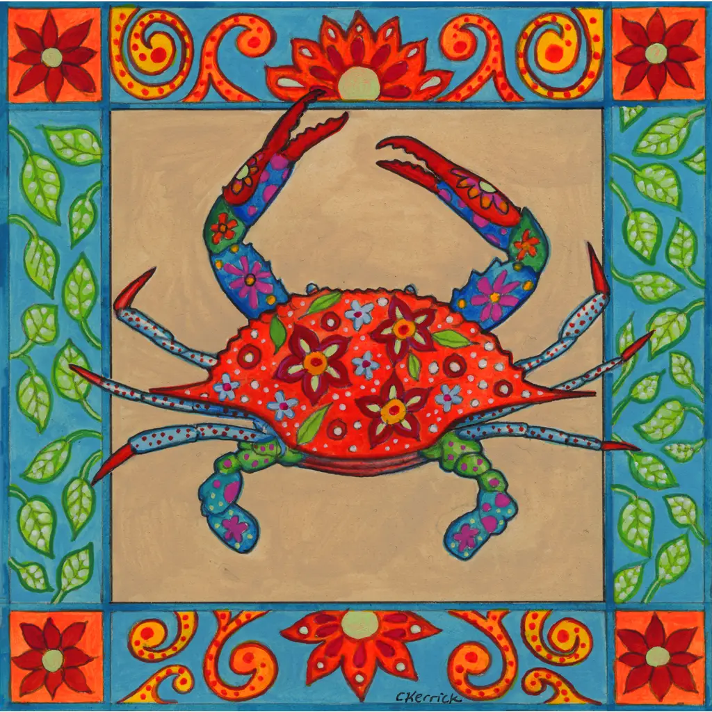 Saltwater fish art-Mosaic Crab-Tile Mural