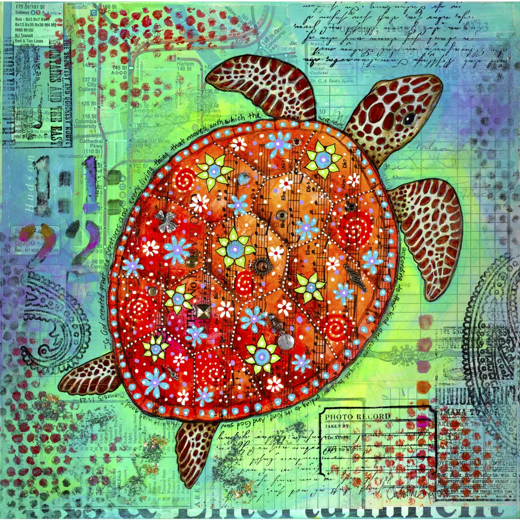 Sea Turtles/Rays on tile-Mosaic Turtle II-Tile Mural