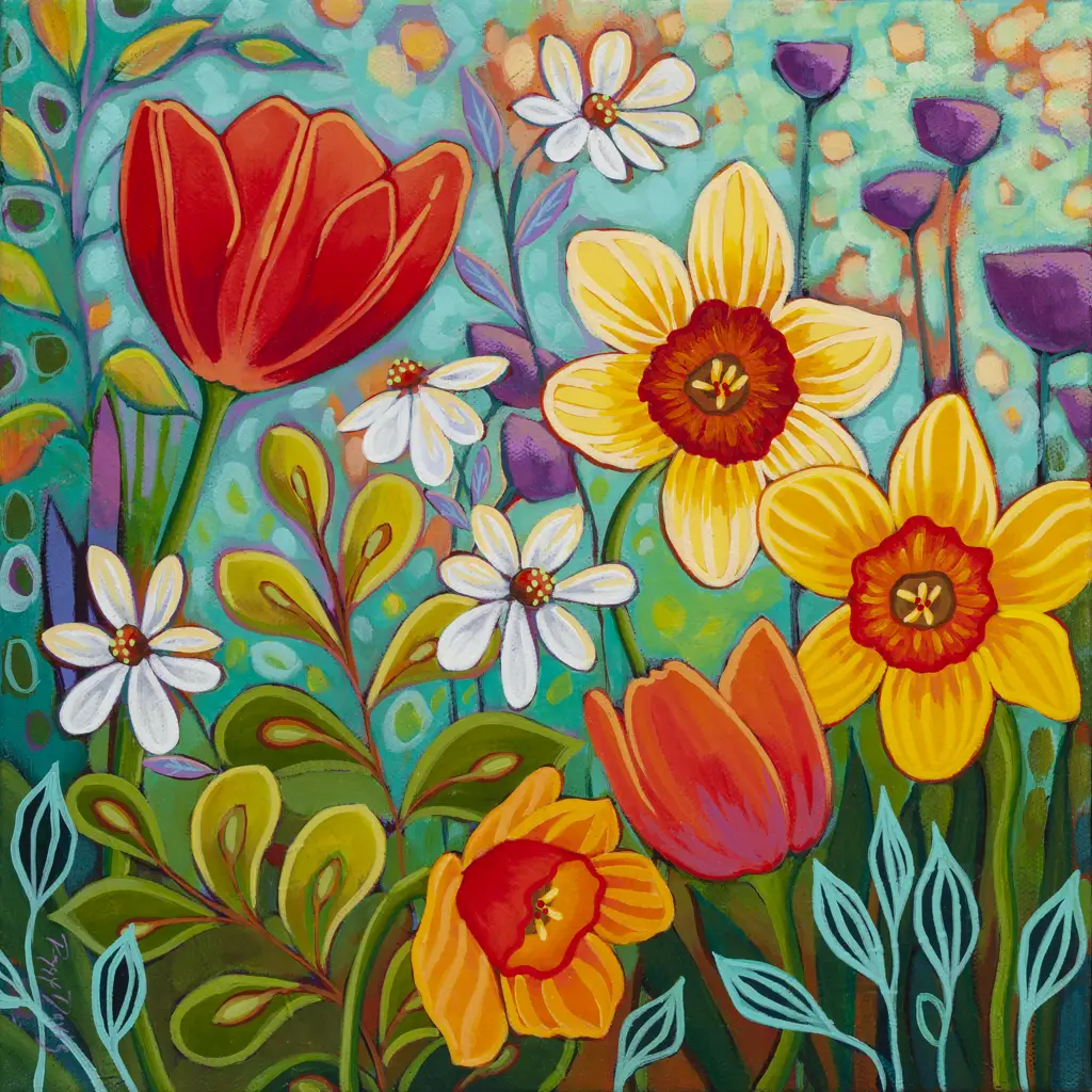 Flowers on tile-Spring Fiesta I-Tile Mural