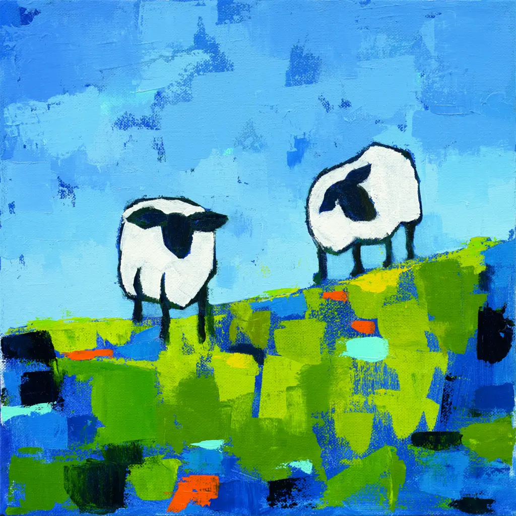 Farm animal art for tile-Two Sheep-Tile Mural