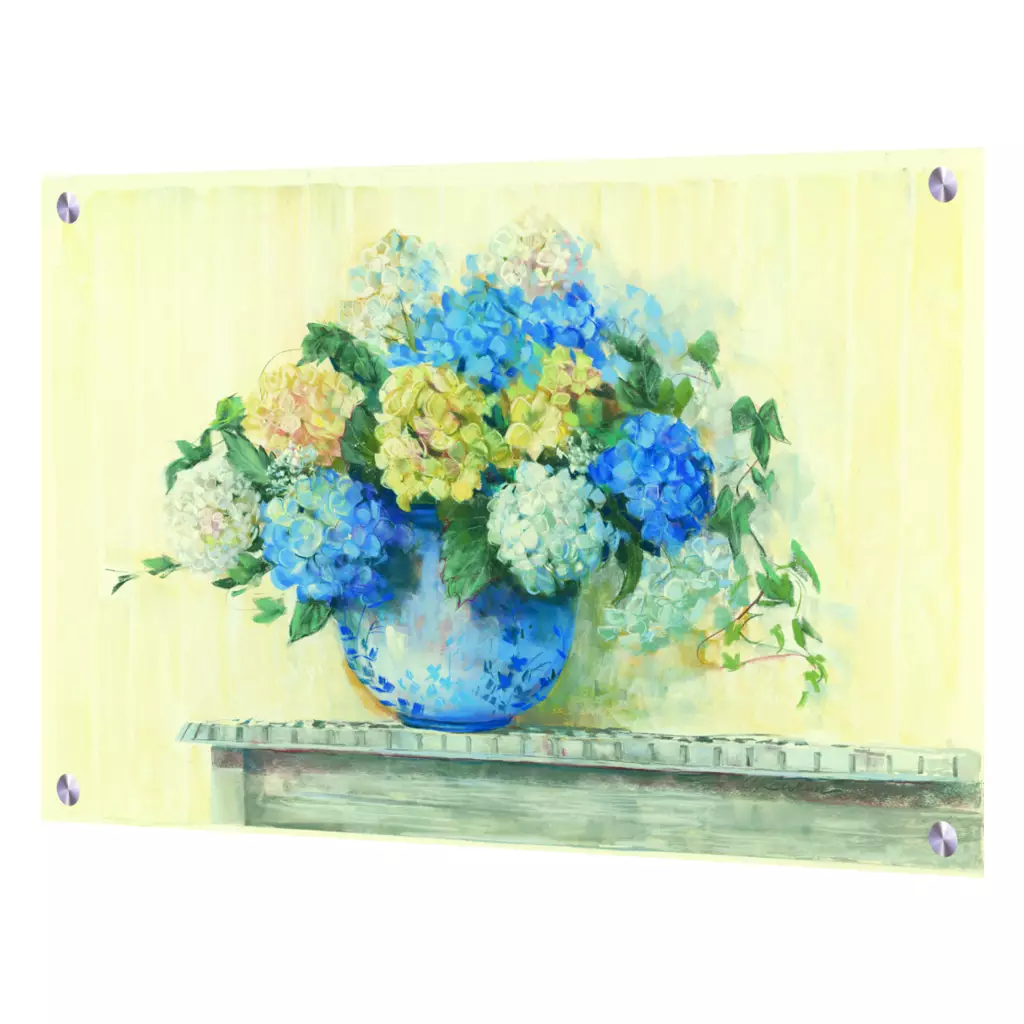 Flowers on tile-Blue Hydrangea Cottage-Tile Mural