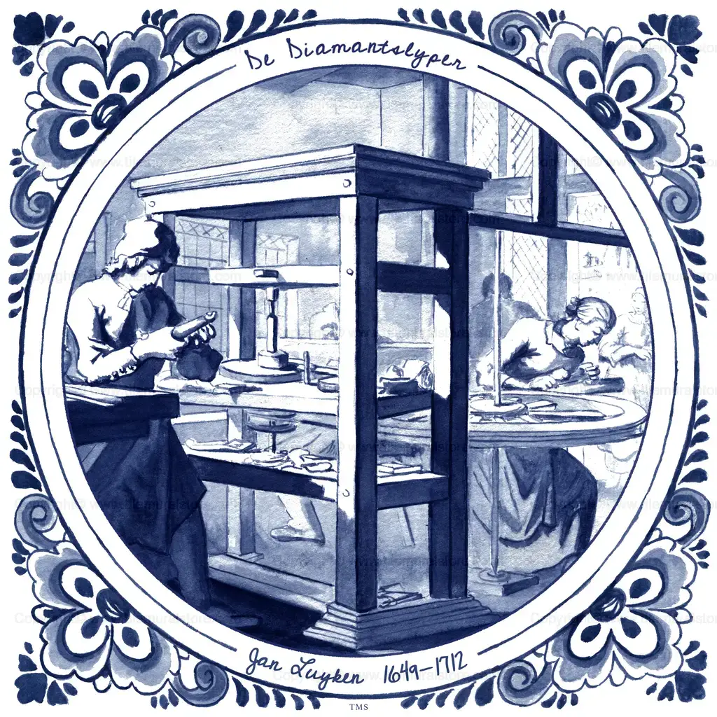 Delft - Delft Tile - De Diamantslyper - Diamond Sharpener - With Border ...