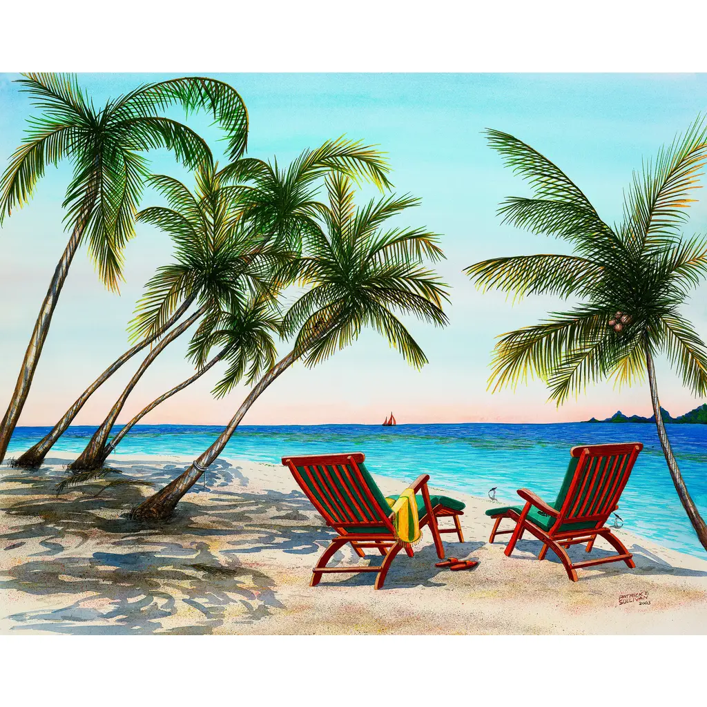 Beach scene tiles - Tropical Vacation - Tile Mural