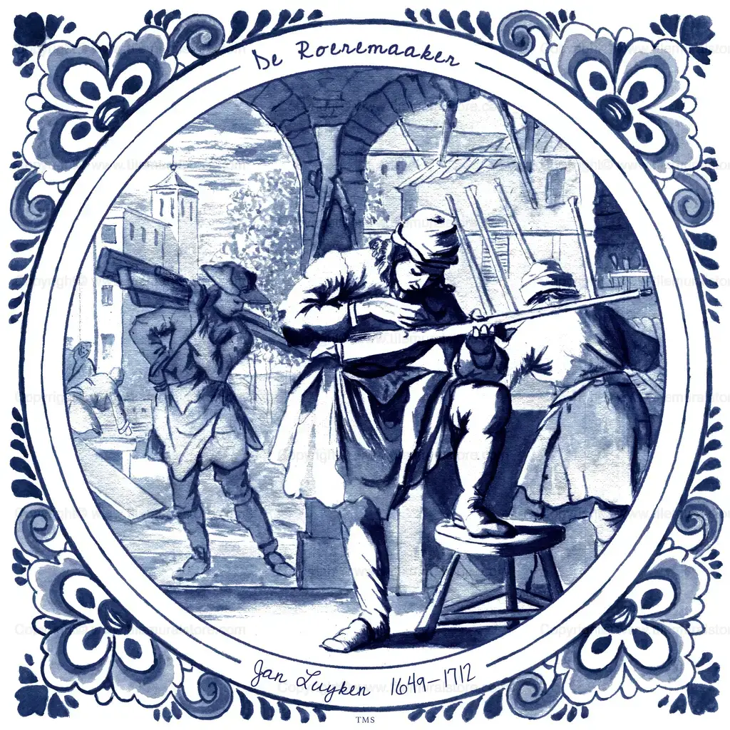 Delft Tile - Delft Tile - De Roeremaaker - Gun Smith - With Border ...