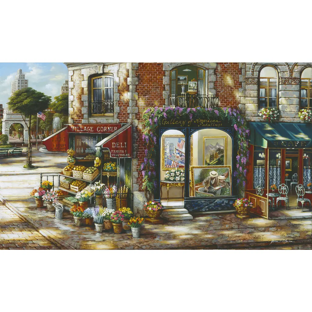 Street Scene tile art-The Village Corner-Tile Mural