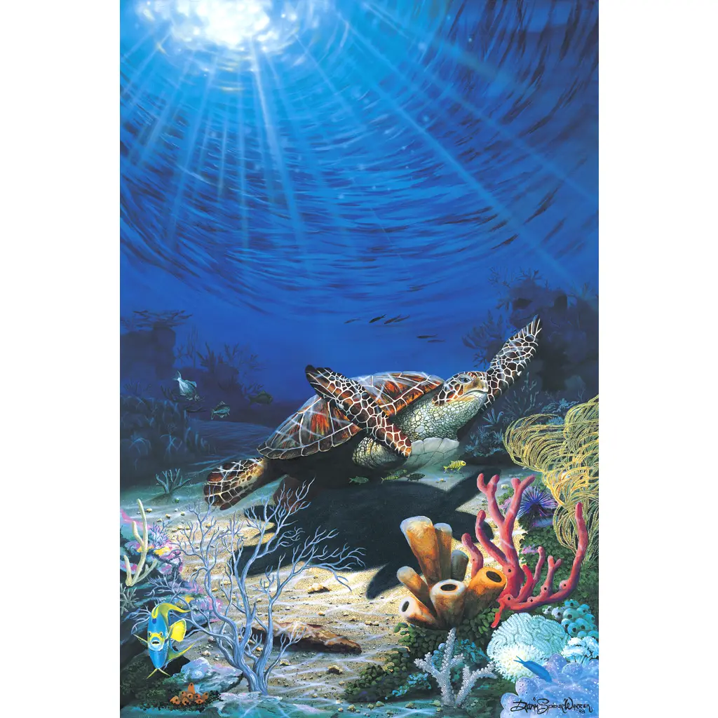 Sea Turtles/Rays on tile-Soaring The Abyss-Tile Mural