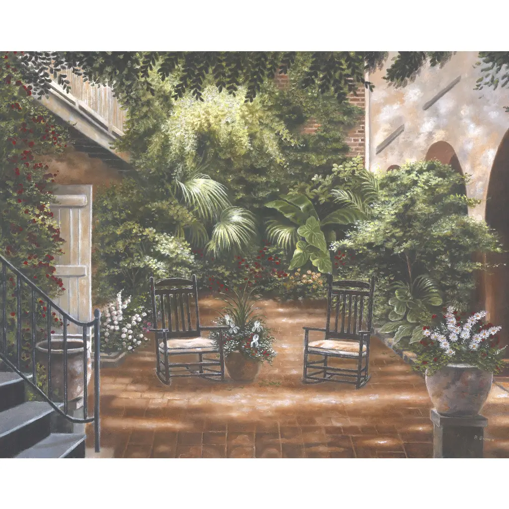 Garden scene tile art-Courtyard in New Orleans I-Tile Mural