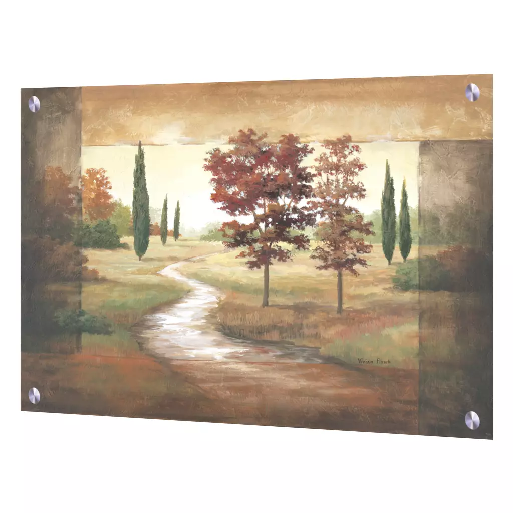 Woodland scene art on glass-Autumn Scroll I-Art Glass Backsplash