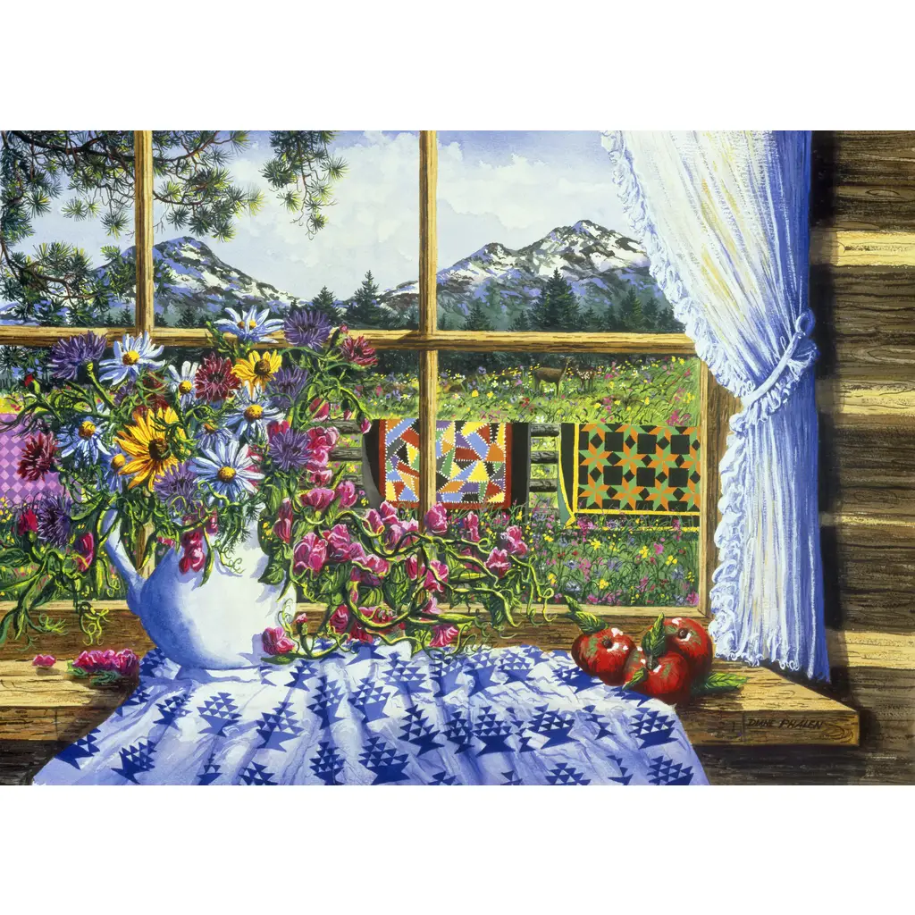 Garden scene tile art-A Quilted View-Tile Mural