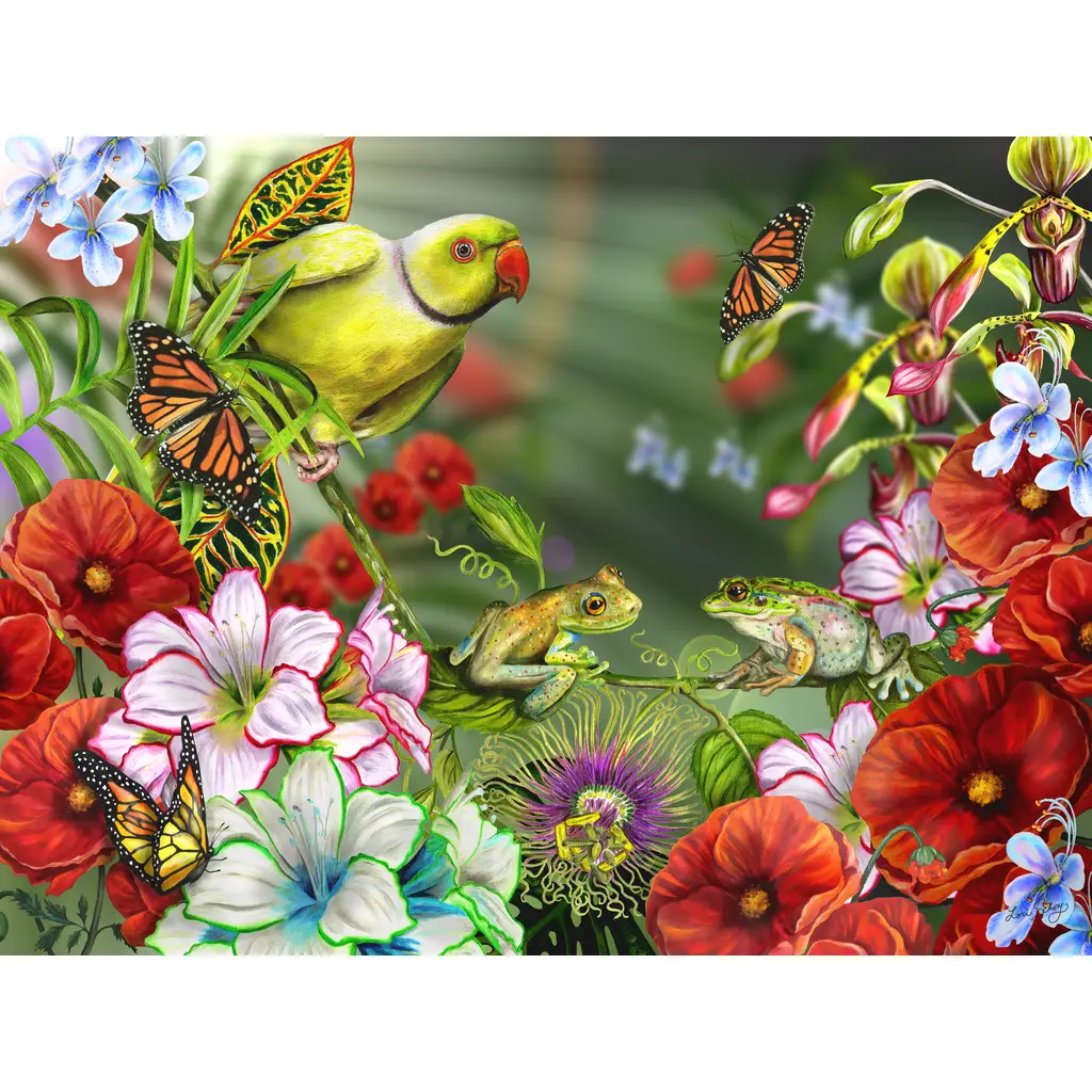 Tiles with tropical birds-Green Parrot and Frog Friends-Tile Mural