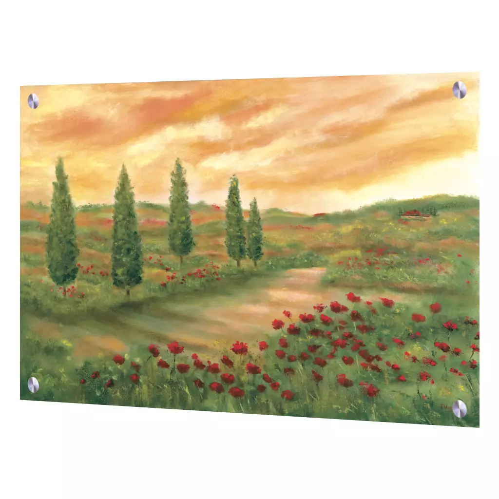 Garden scene tile art-Sunset in Tuscany-Art Glass Backsplash