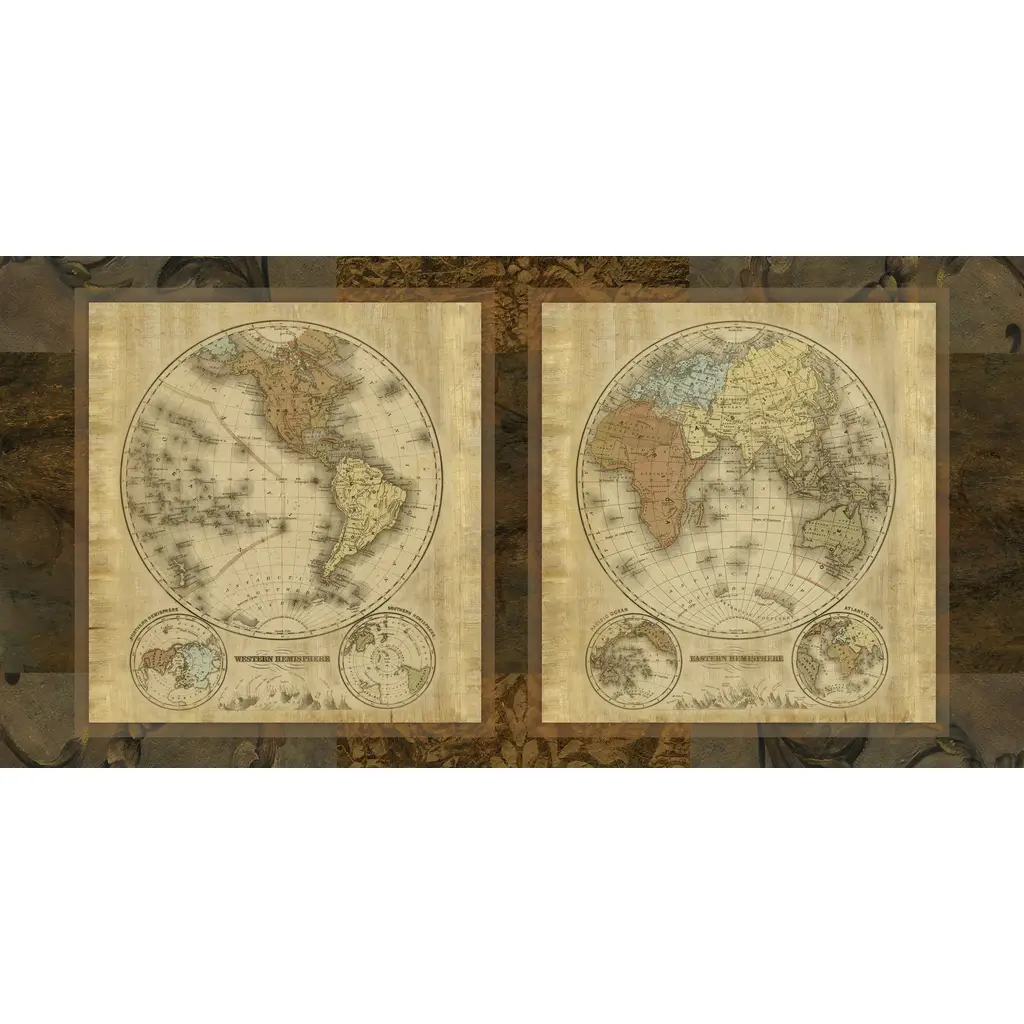 Decorative map tiles-Terre Orbis East/West-Tile Mural