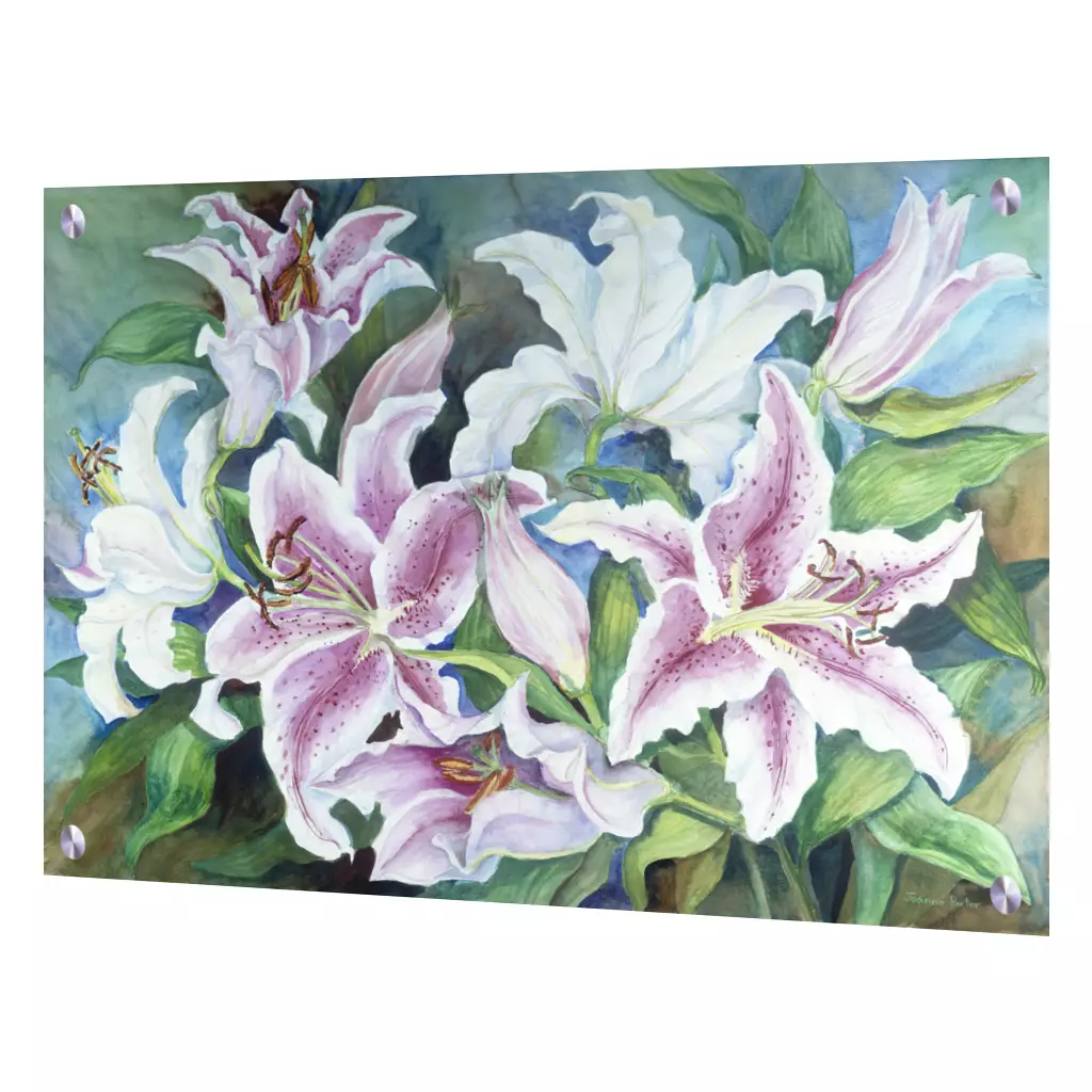 Flowers on glass tile-Lilies of the Field-Art Glass Backsplash