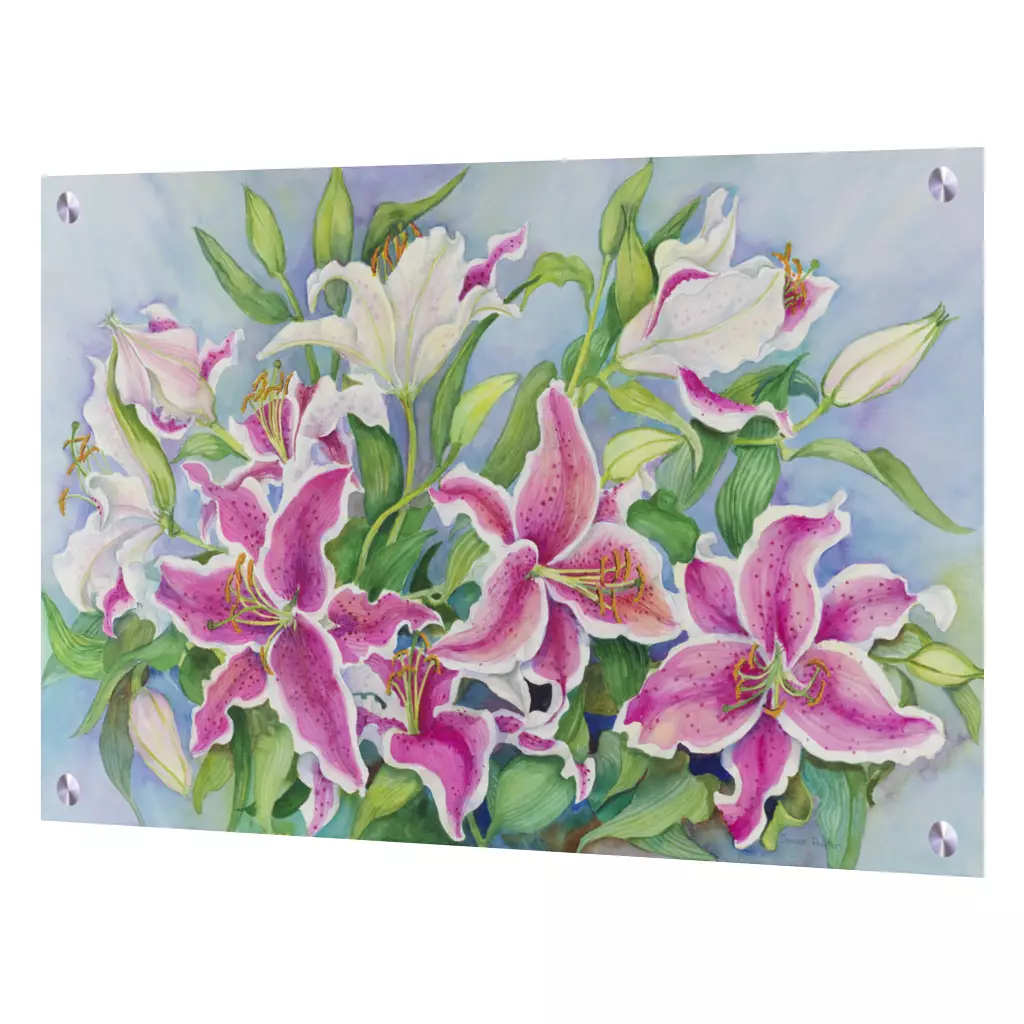 Flowers on glass tile-Lilies and Buds-Art Glass Backsplash