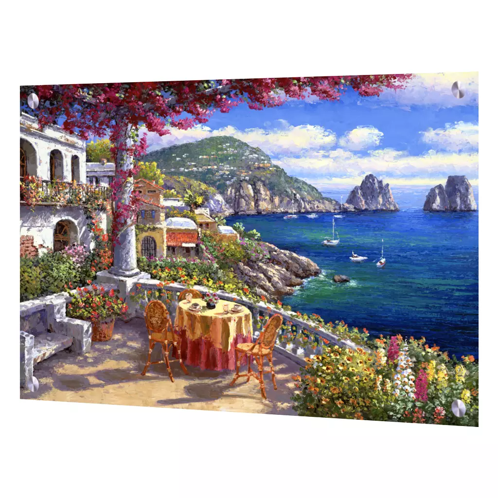 Decorative tile with waterviews-Capri Morning-Art Glass Backsplash