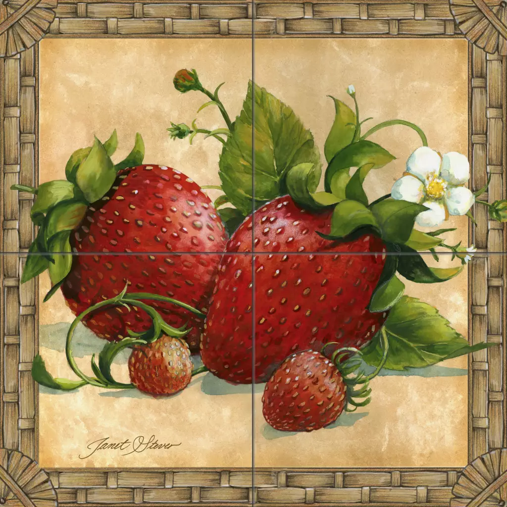 Strawberry Ceramic Painted Strawberries Ceramic Tile - 4"x4" Glossy ...